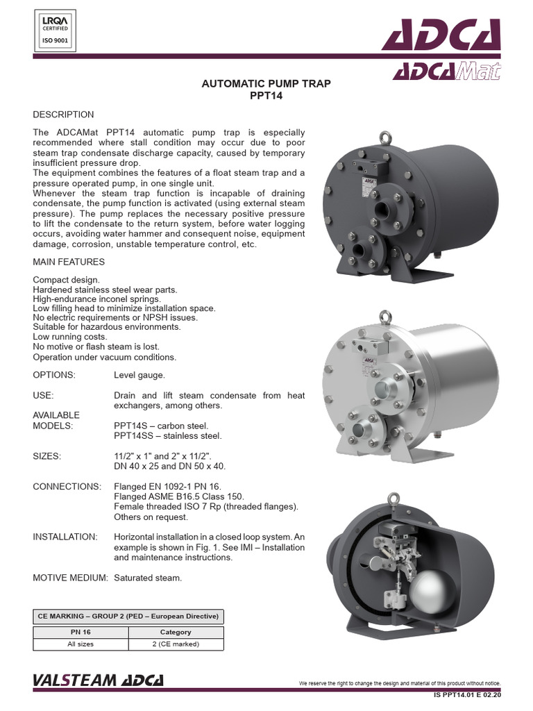 Automatic Pump Trap PPT14 Specifications | PDF | Valve | Pump
