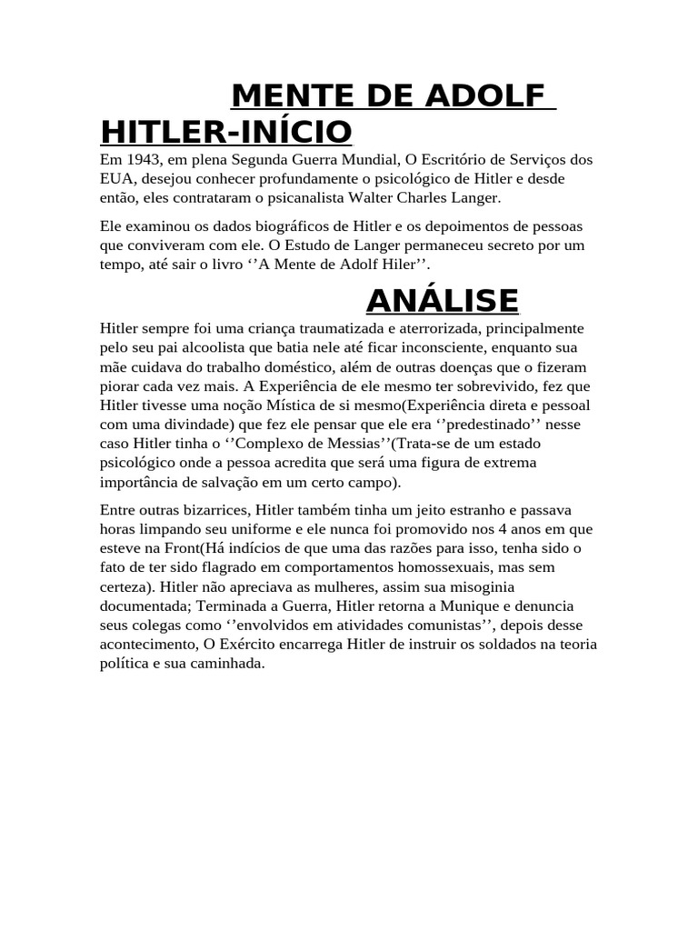Psicologia de Adolf Hitler: Análise e Impacto | PDF | Adolf Hitler ...