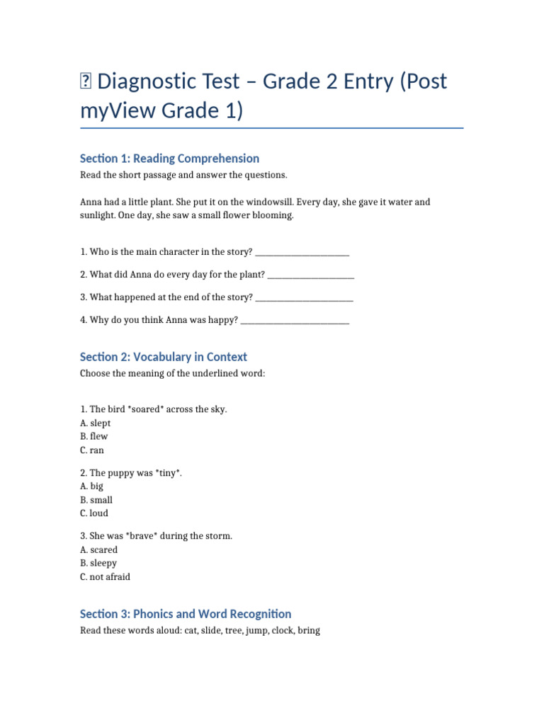 Diagnostic Test Grade2 MyView v2 | PDF