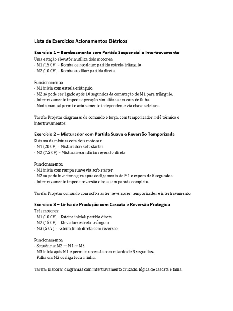 Lista Exercicios Acionamentos Multimotores | PDF