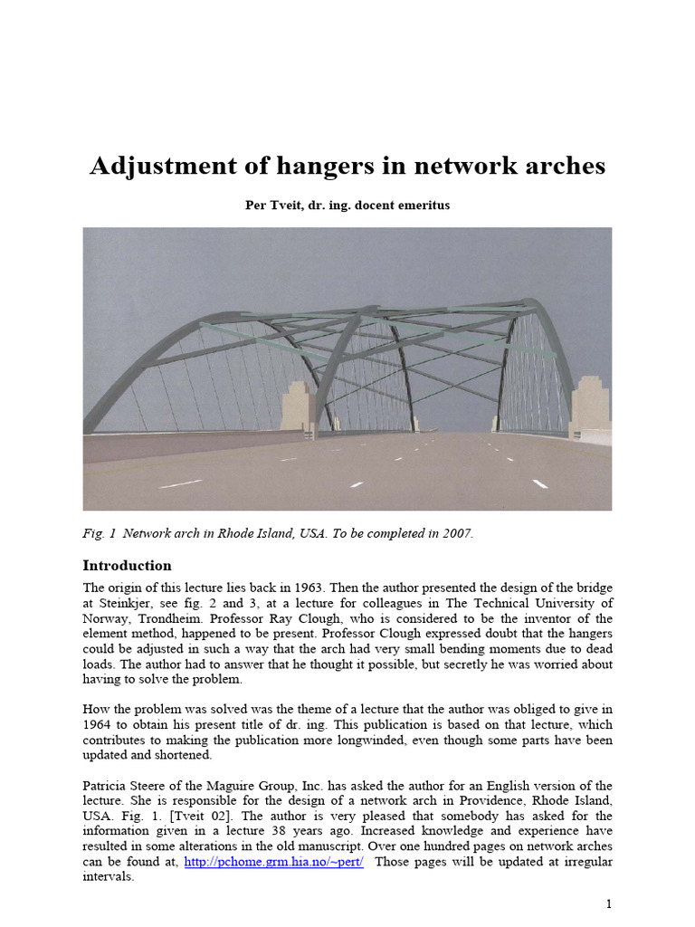Adjustments of Hangers in Network Arches - Tveit (2002) | PDF | Bridge ...