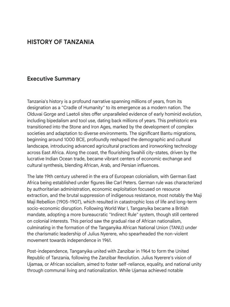 Tanzania's Historical Development Overview | PDF | Julius Nyerere ...
