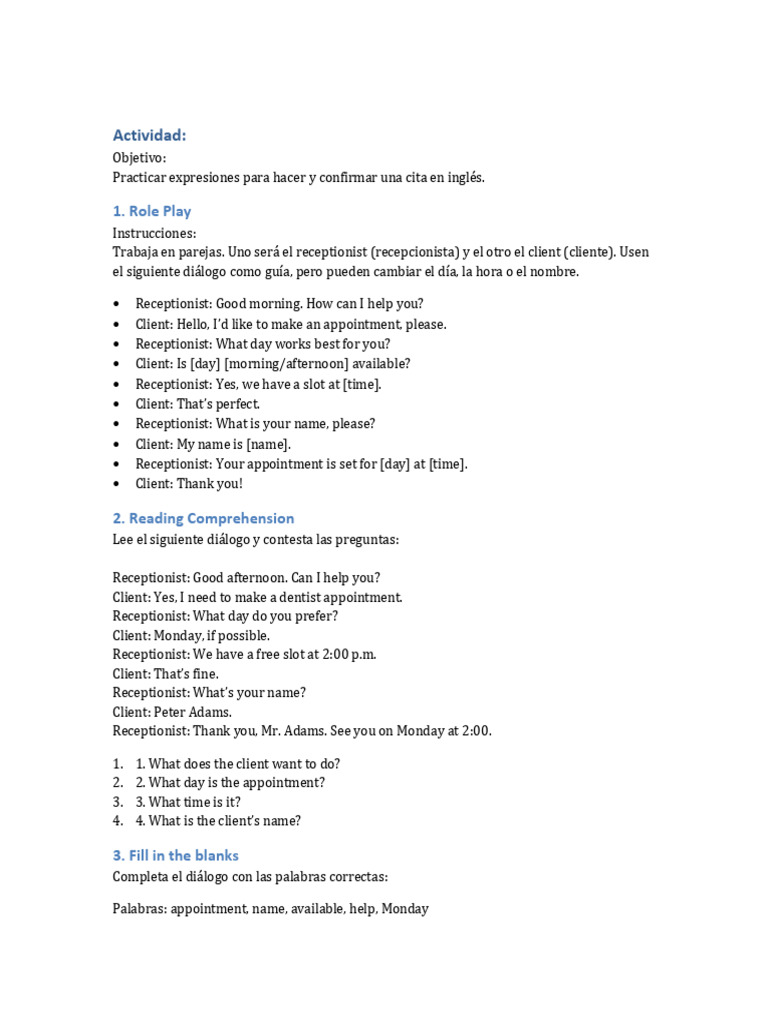 Act 1 INGLES 2DO | PDF