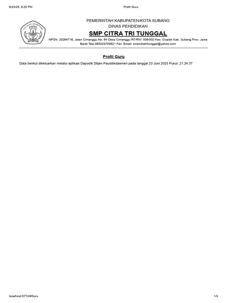 Profil PTK Pa Sigit Aplikasi Dapodik | PDF