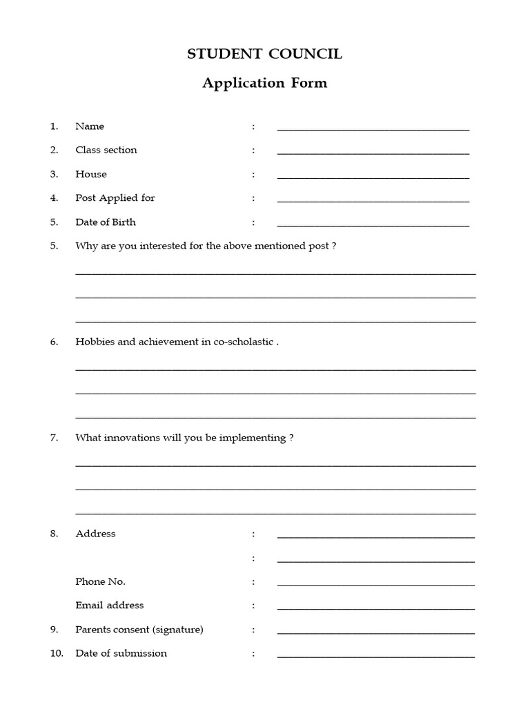 Student Council Application Form | PDF