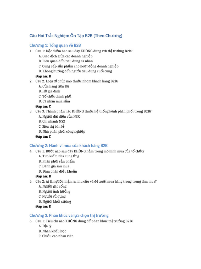 CauHoi B2B TheoChuong | PDF