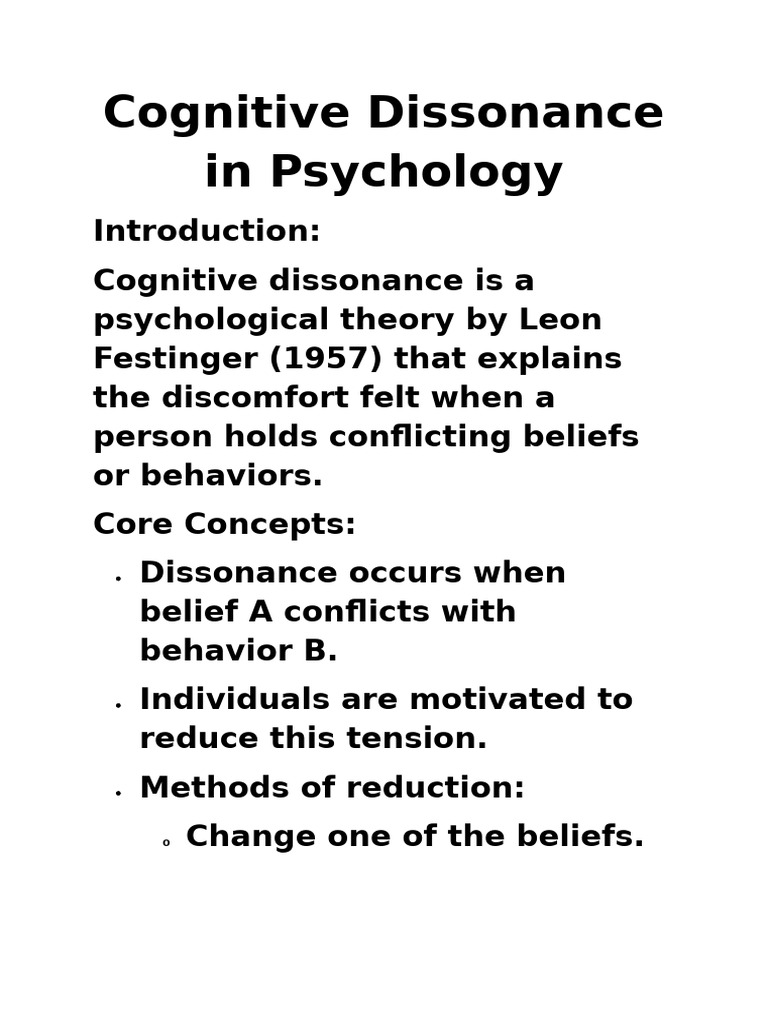 Cognitive Dissonance in Psychology | PDF