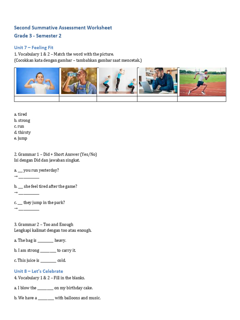 Grade 3 English Assessment Worksheet | PDF