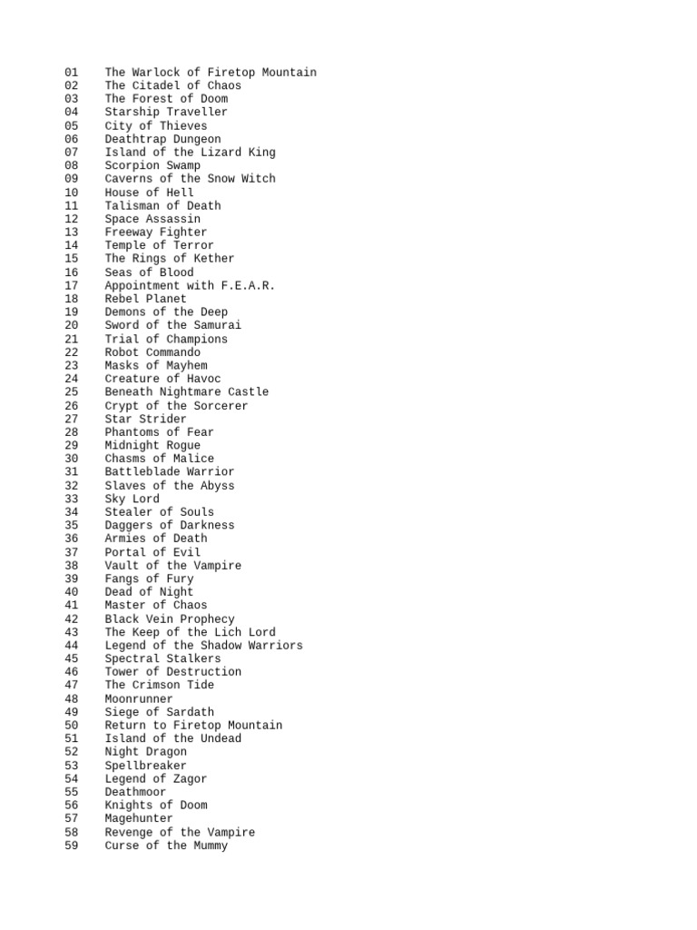 Complete List of Fighting Fantasy Books | PDF
