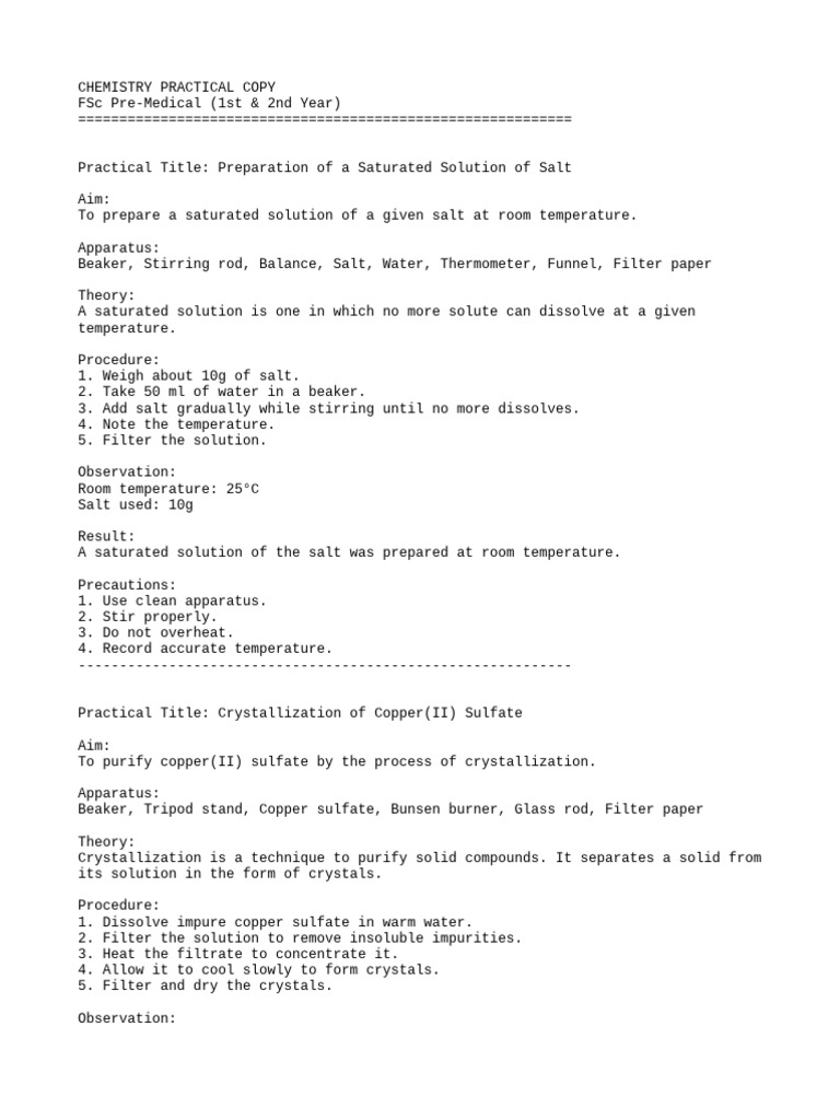 Chemistry Practical Copy FSC | PDF | Sodium Hydroxide | Solubility