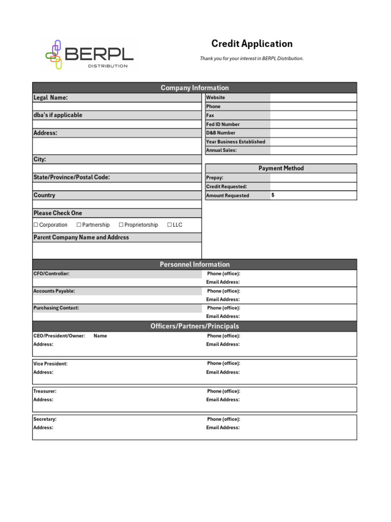 BERPL Credit Application v241023 | PDF | Credit Card | Accounts Payable
