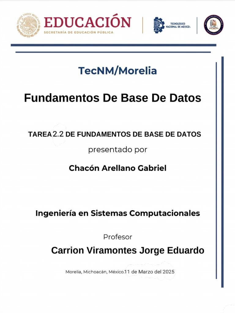 Tarea 2,2 de Fundamentos de Bases de Datos | PDF