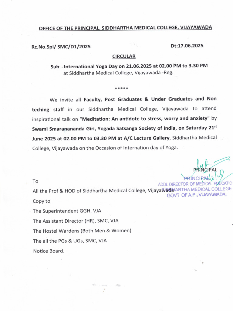 Yoga Day On 21.06.2025, SMC, Vja | PDF