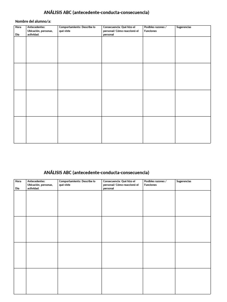 Registro ABC de Conducta Infantil | PDF