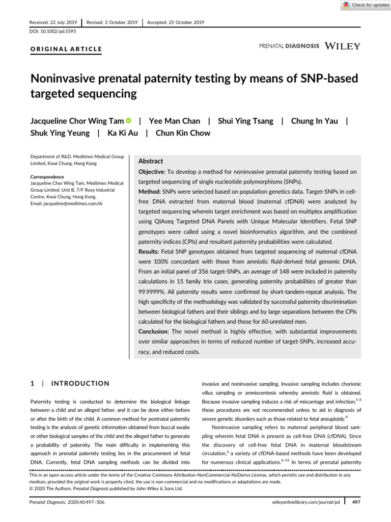 Prenatal Diagnosis - 2019 - Tam - Noninvasive Prenatal Paternity ...