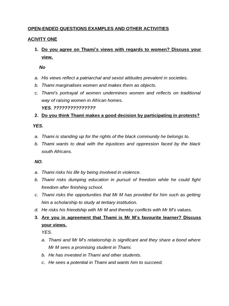 Open Ended Questions | PDF | Social Inequality | Discrimination & Race ...
