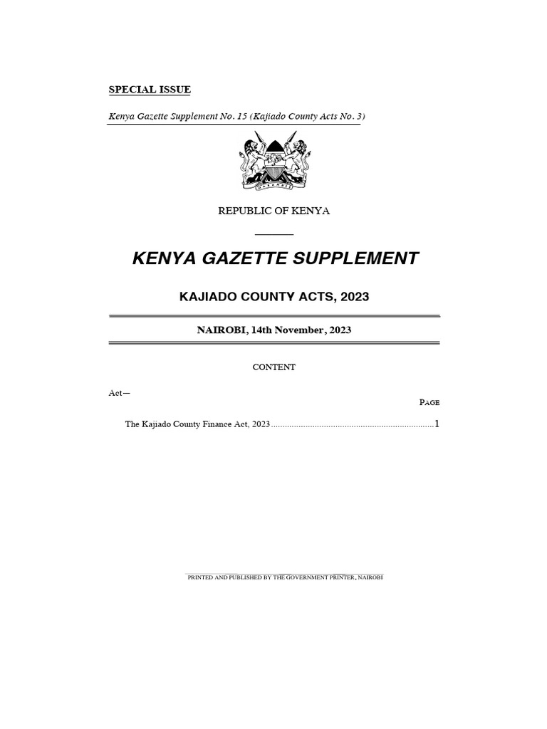 Kajiado County Finance Act, 2023 | PDF | Restaurants | Hotel