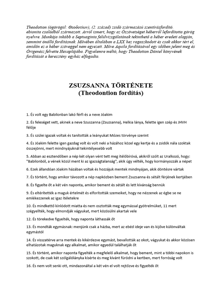 Theodotion Fordításában Zsuzsanna Története | PDF
