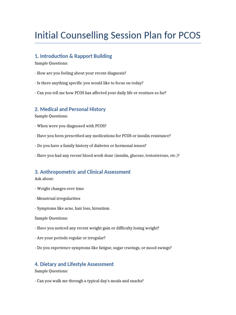 PCOS Initial Counseling Session Guide | PDF | Polycystic Ovary Syndrome ...