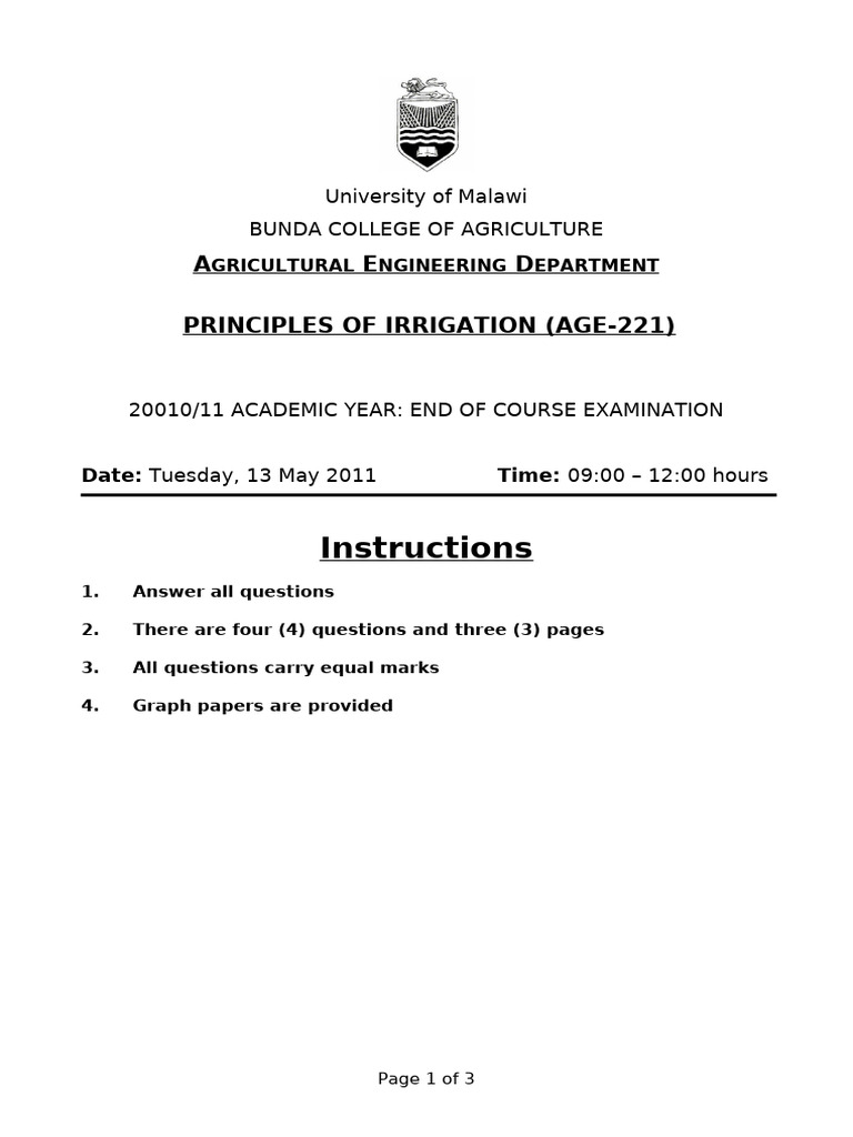 Principles of Irrigation Examination | PDF | Soil | Irrigation