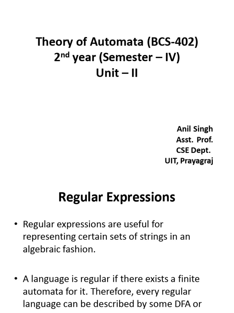 Unit-II Regular Expressions Updated | PDF | Regular Expression ...