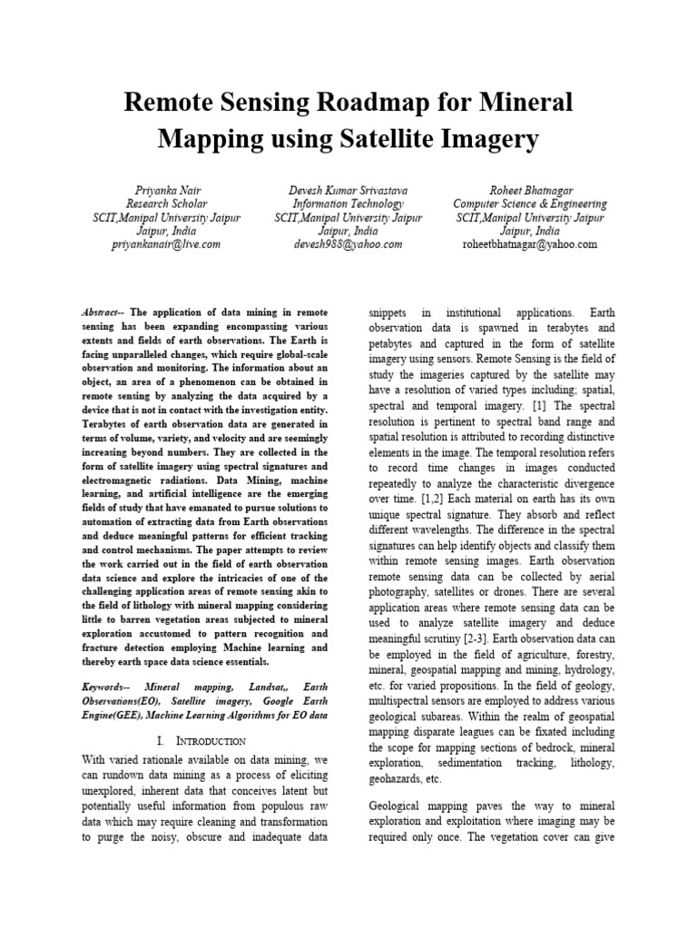 Remote Sensing Roadmap For Mineral Exploration - Preporcessing - 2020 | PDF | Remote Sensing ...