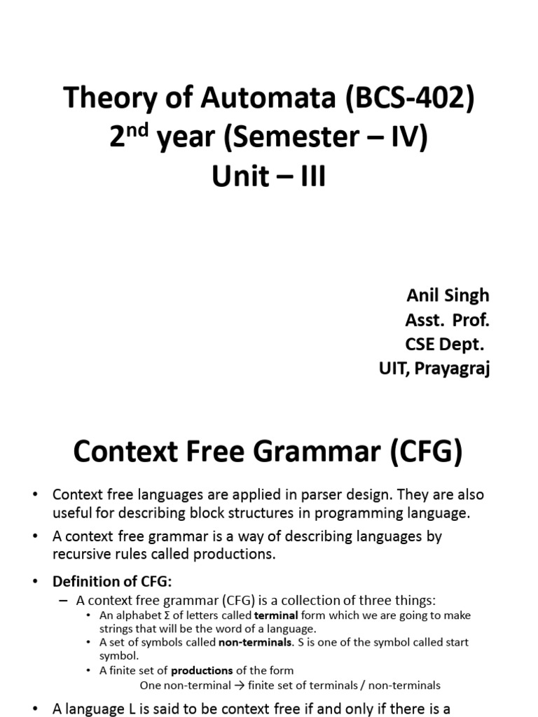 TOA Unit-III Context Free Grammar | PDF | Metalogic | Grammar