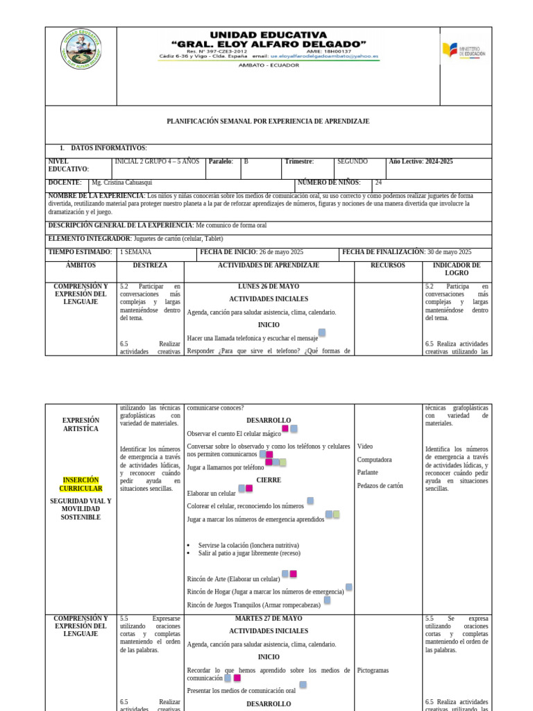 Semana 38 Plan de Unidad Didactica 3 | PDF | Autismo | Comunicación