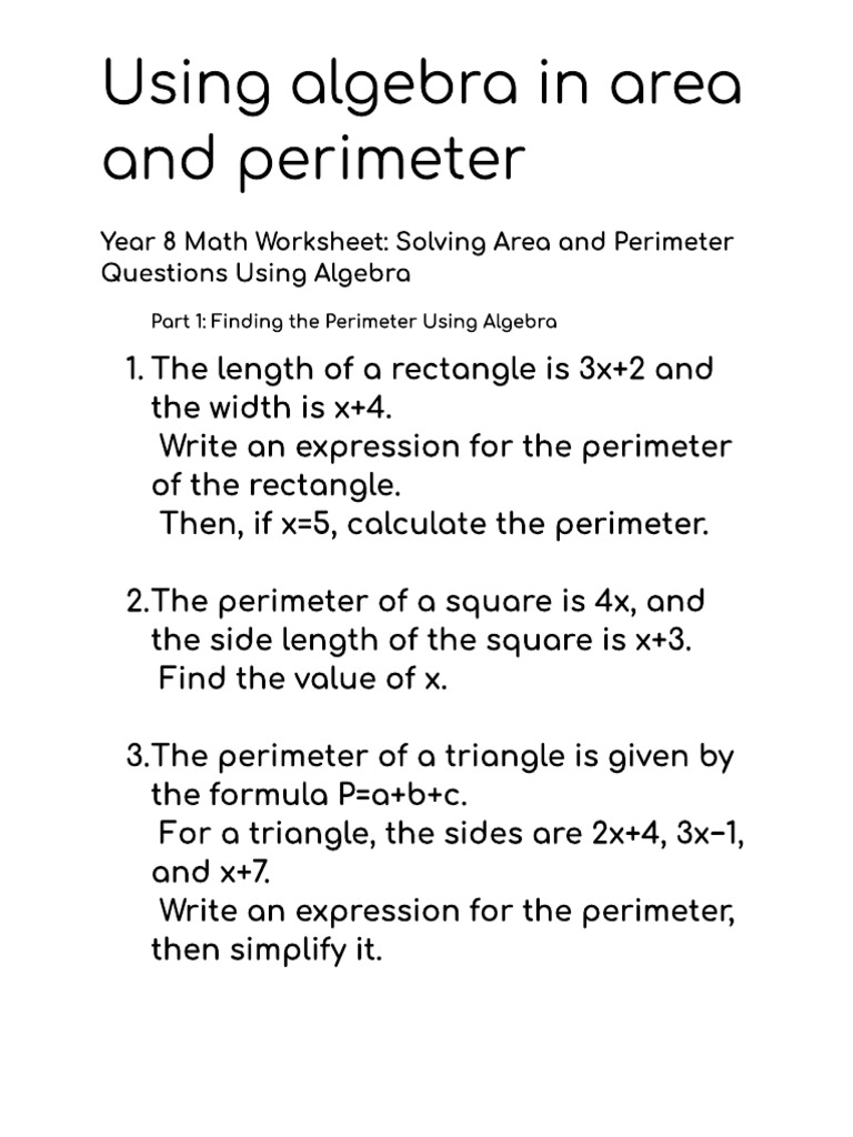 Using Algebra in Area and Perimeter | PDF