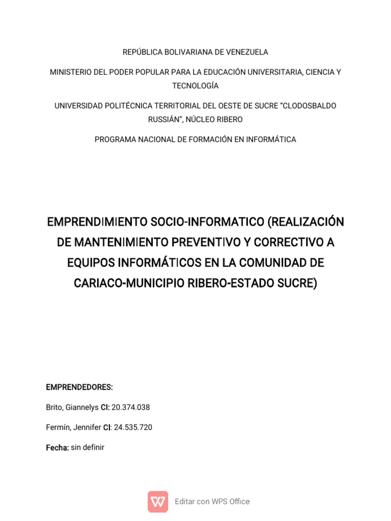 Emprendimiento Socio Informático Jennifer y Giannelys | PDF ...