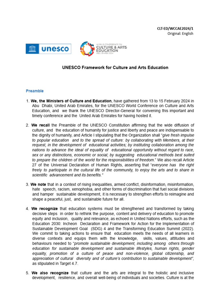 Wccae Unesco Framework en Clt-Edwccae20241 | PDF | Learning ...