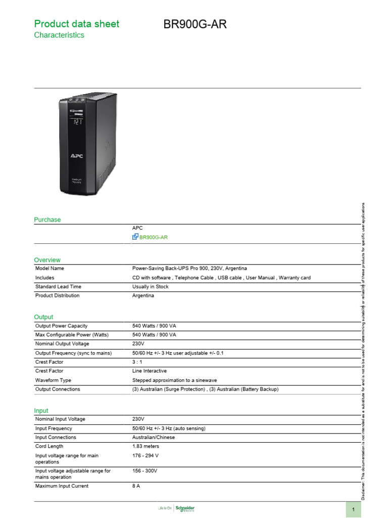 Back-Ups Pro Br900g-Ar Apc | PDF | Mains Electricity | Electronics
