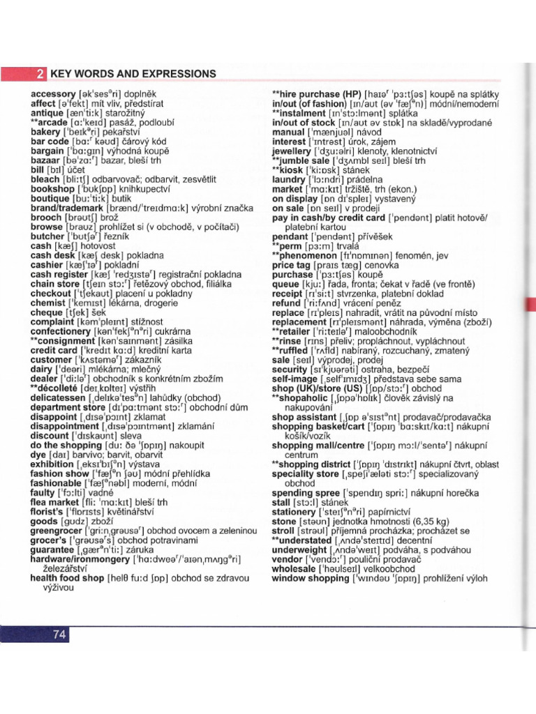 Vyuka p74 Shopping Vocab | PDF