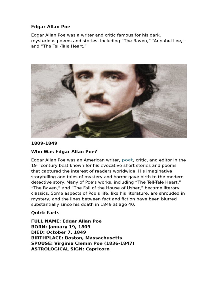 Edgar Allan Poe: Life and Works | PDF | Edgar Allan Poe