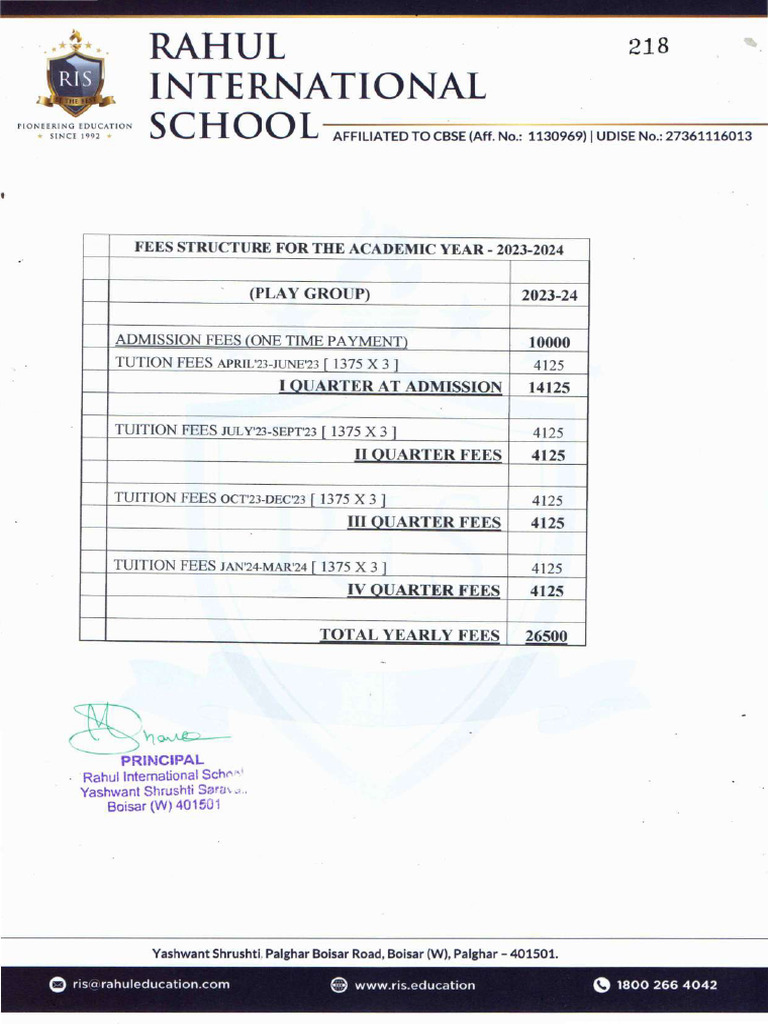 Fees Structure Boisar | PDF
