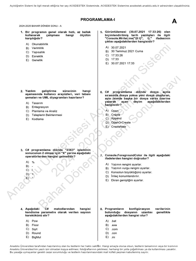 Programlama 1 Final | PDF