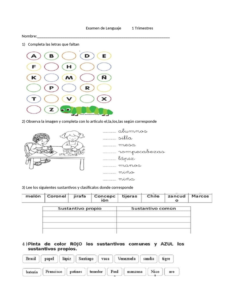 Examen de Lenguaje 1 Trimestres | PDF