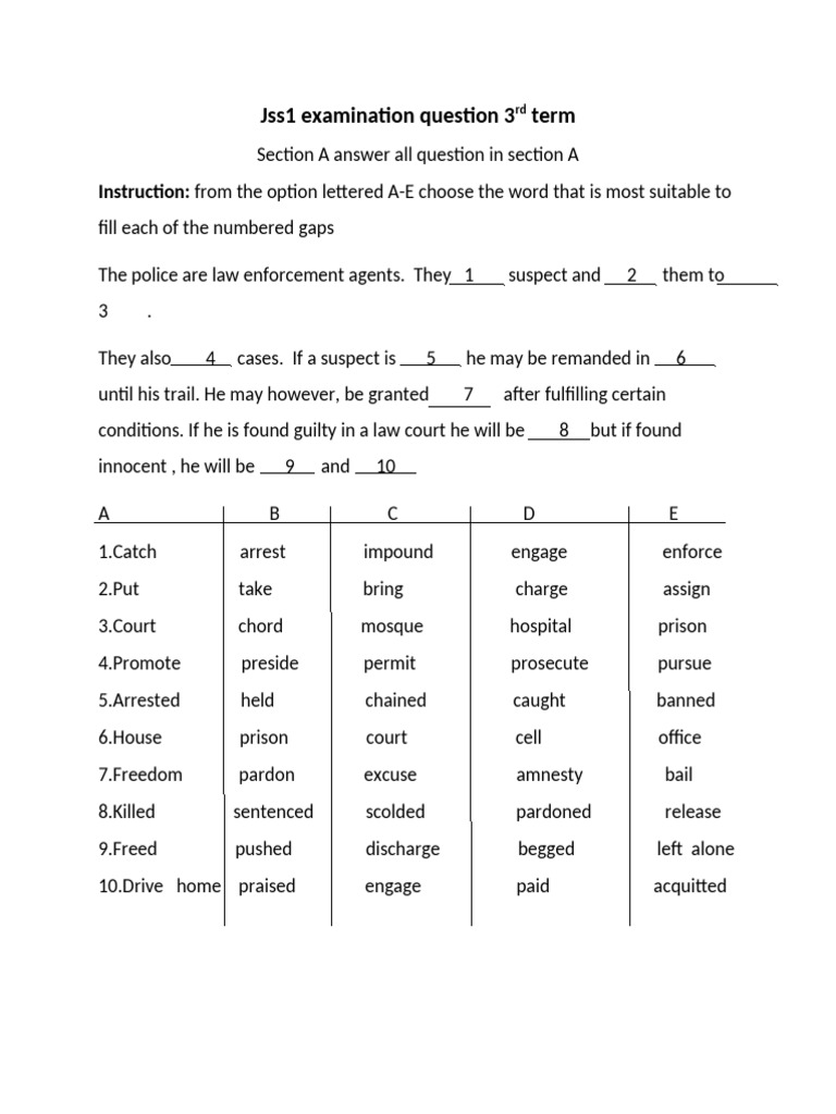 Jss1 Examination Question 3rd Term | PDF | Adjective | English Language