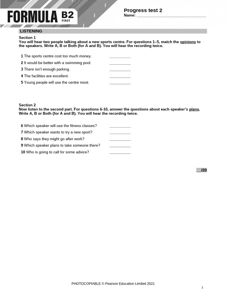Formula B2 Progress Test 2 | PDF