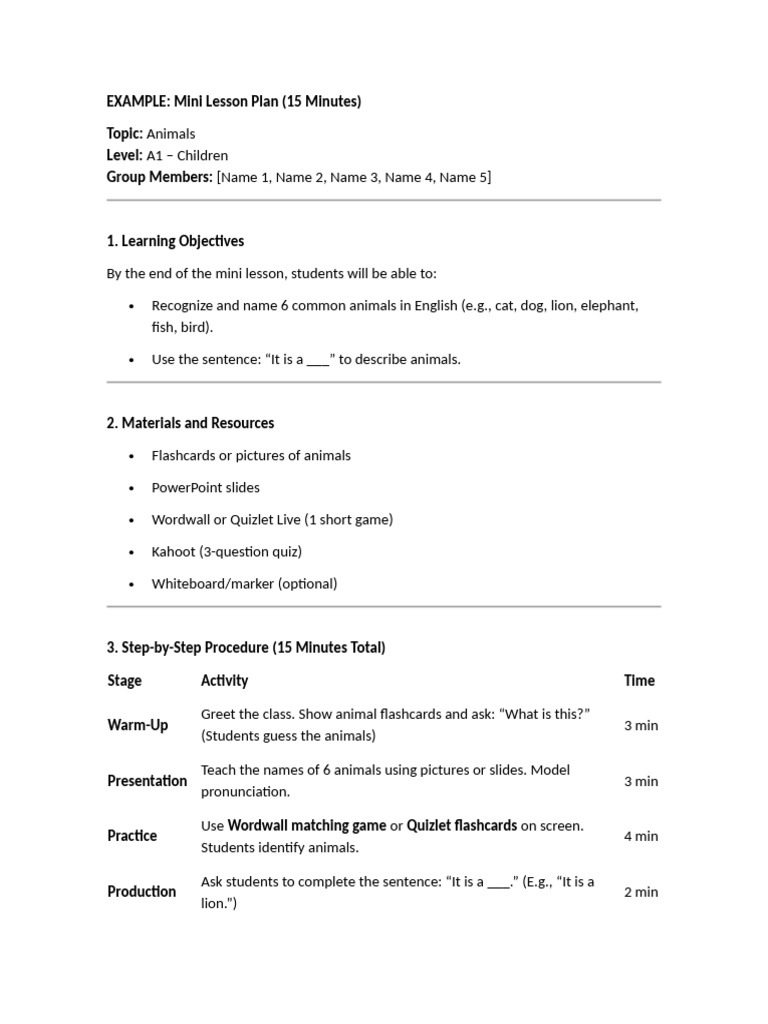 Lesson Plan Example For The Proyect | PDF