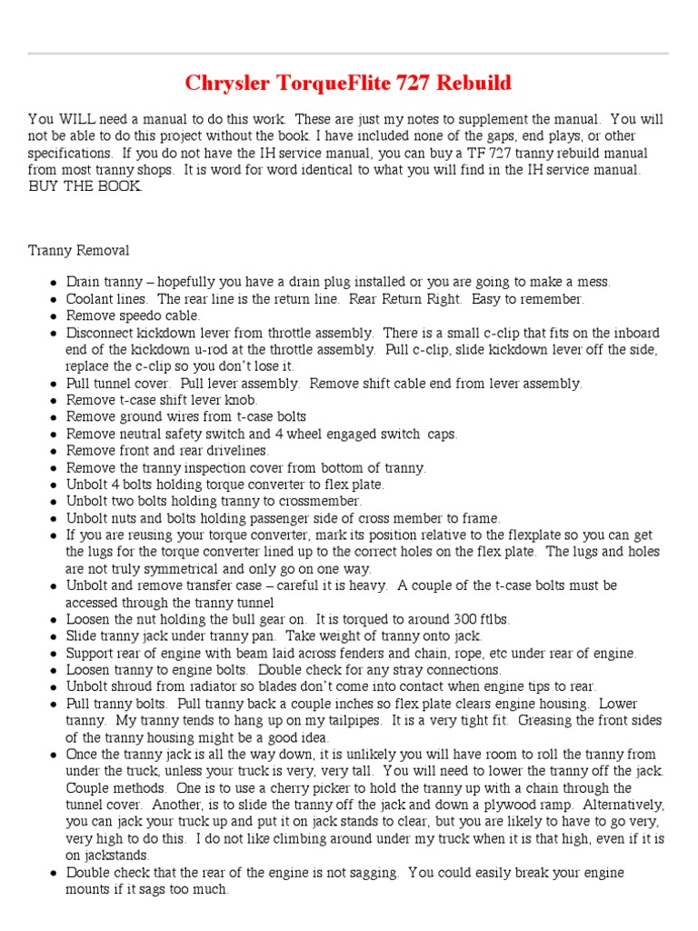 TF 727 Rebuild | Download Free PDF | Clutch | Gear
