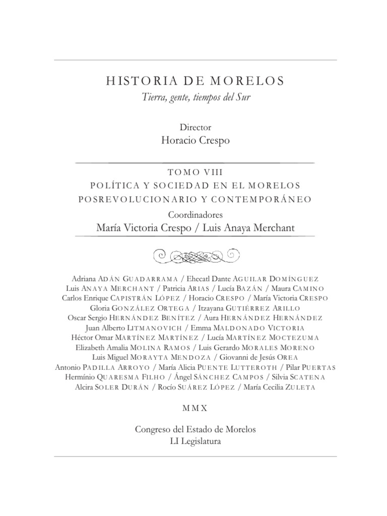 Historia DE Morelos: Horacio Crespo | PDF | revolución mejicana | México