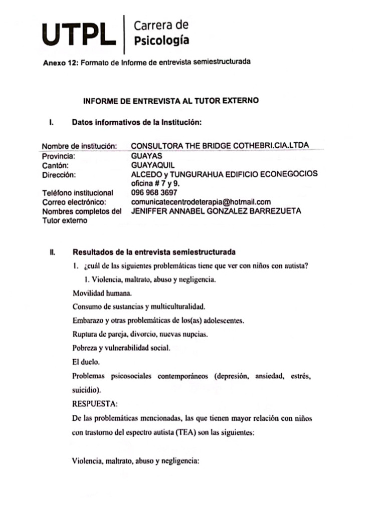 ANEXO 12. Formato de Informe de Entrevistas Semiestructurada | PDF