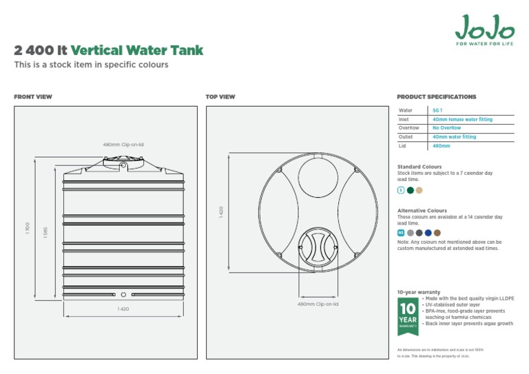 Spec Sheet - 2400lt Vertical Water Tank - 061222 | PDF