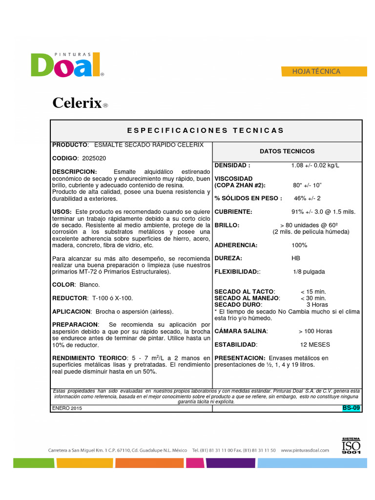 Esmalte Secado Rápido Celerix: Especificaciones | PDF | Sector ...