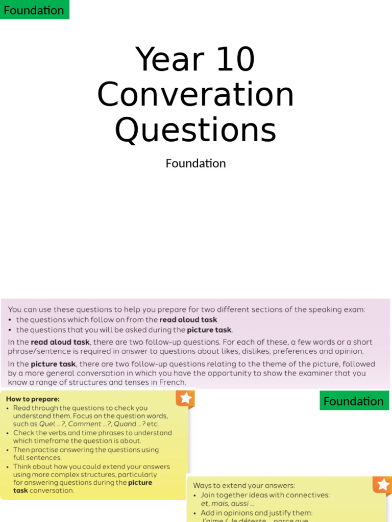 Year 10 Converation Questions | PDF
