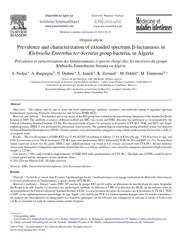 ESBL in Klebsiella-Enterobacter-Serratia | PDF | Beta Lactamase ...