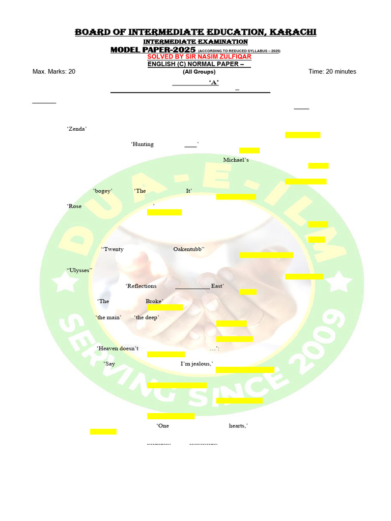XII English Model Paper 2025 (Solved by Sir Nasim Zulfiqar) | PDF