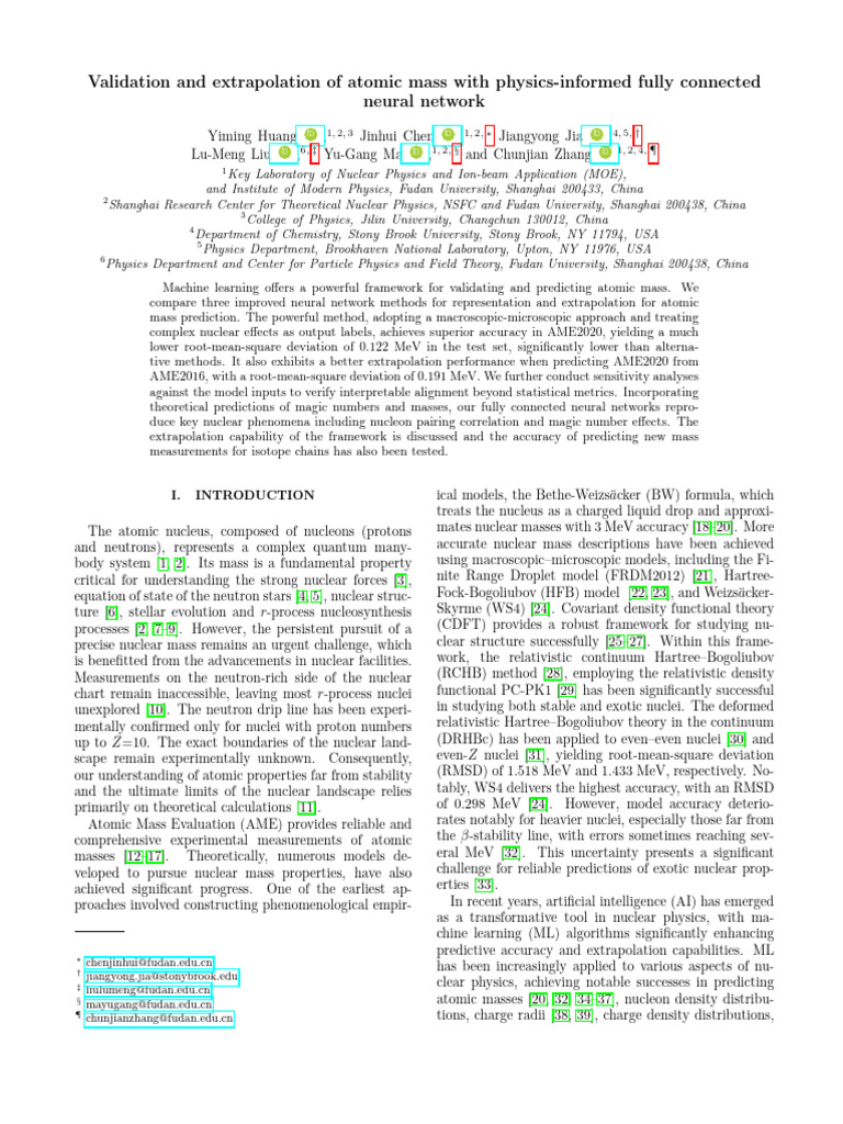 Validation and Extrapolation of Atomic Mass With Physics-Informed Fully Connected Neural Network ...