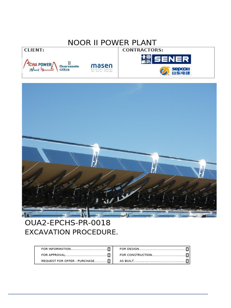 Noor II Power Plant Excavation Procedure | PDF | Trench | Pump